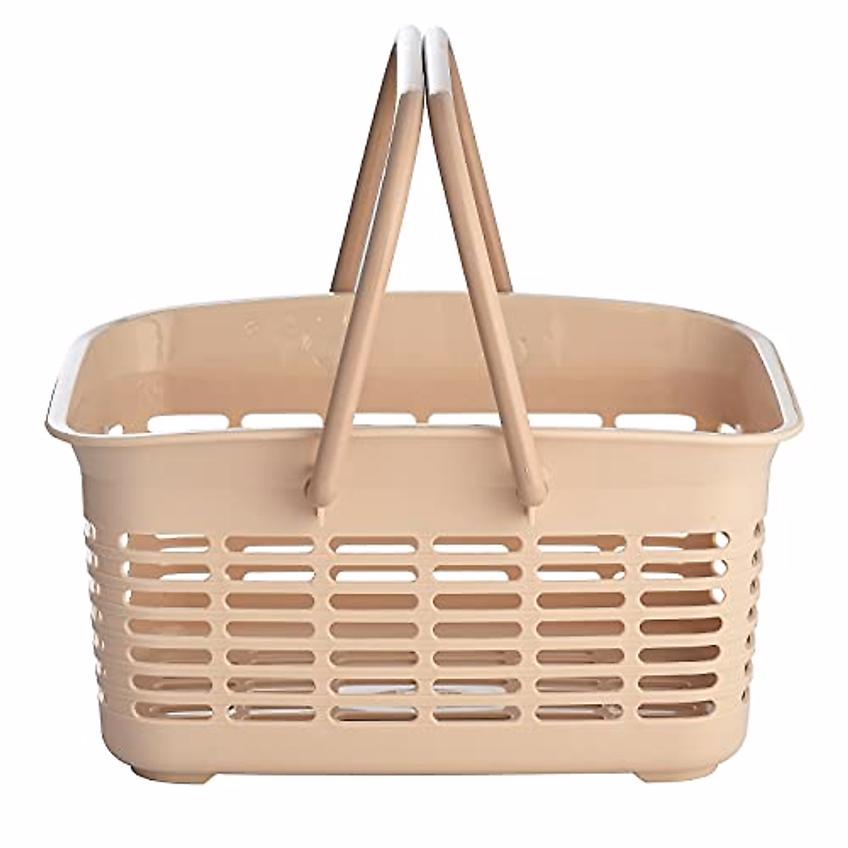 ALINK Plastic Shower Caddy Basket with Handle, Portable Organizer Storage Basket for College Dorm, Bathroom, Kitchen - Khaki