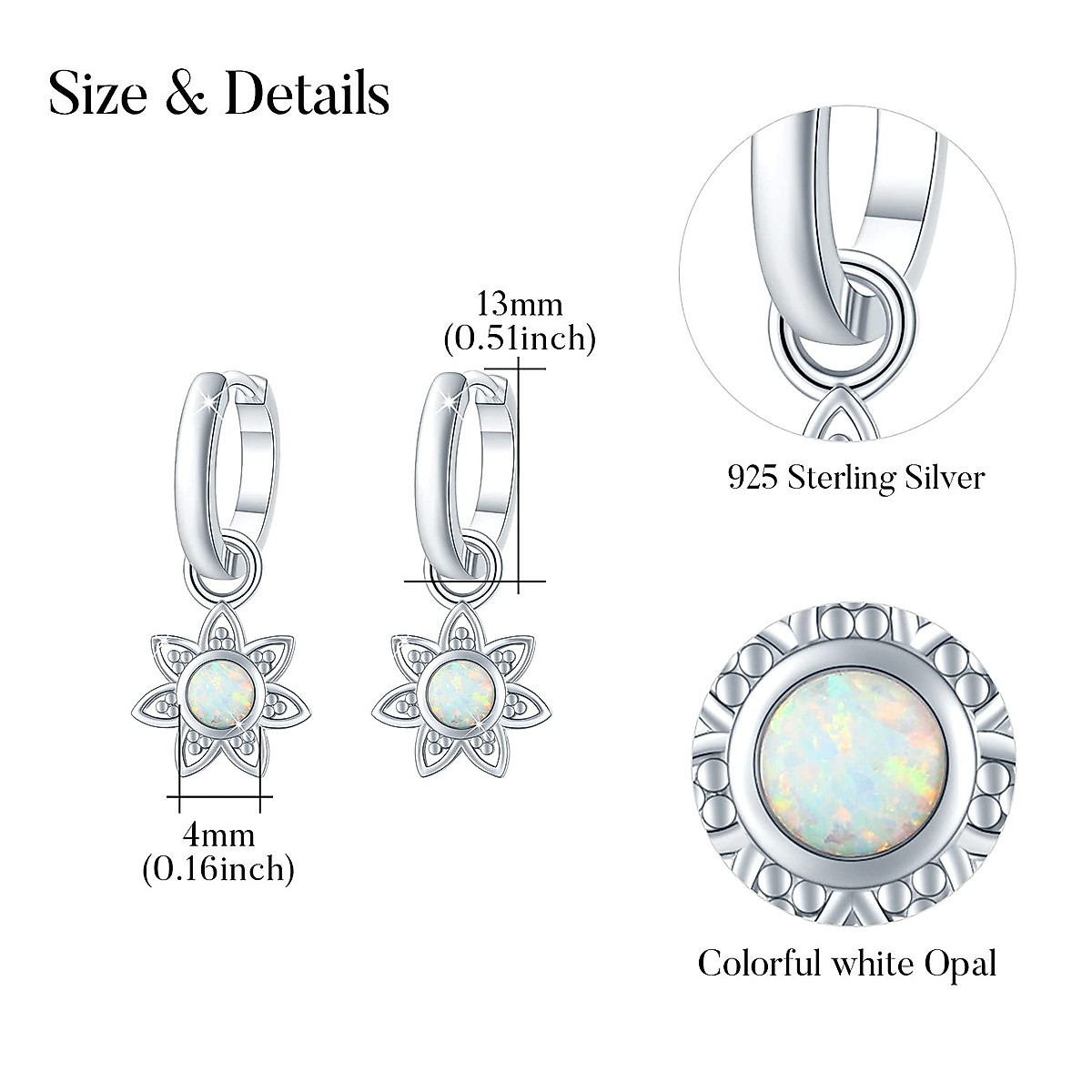 Lotus Earrings 925 Sterling Silver Opal Sunflower Hoop Opal Dangle Drop Earrings Huggie Hoop Jewelry Gifts for Women Teen