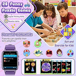 JYNZYUPO Smart Watch for Kids,with 26 Games Educational Learning Touchscreen 1.7" Smart Watch Toddlers Multi-Function Childrens Smartwatches Gift Toys for 3-12 Years Old