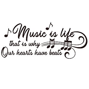 Music is Life That is why Our Hearts Have Beats Notes Music Score Instrument - Carved Black Vinyl Wall Decal Art Letters Quotes Home Decor Wall Letters Without Transparent Edge Not Printed Sticker