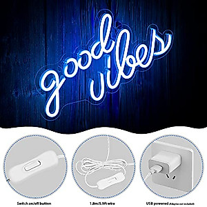 Olekki Blue Good Vibes Neon Sign - LED Neon Signs for Wall Decor, Neon Lights for Bedroom, Neon Wall Signs (16.1 x 8.3 inch)