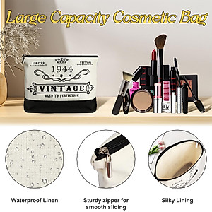 80th Birthday Gifts for Women Canvas Tote Bag Travel Gear, Unique 80 Years Old Birthday Gifts for Mom Wife Aunt Friends Her Turning 80, Vintage 1944 Beach Bag & Cosmetic Bag & Back in 1944 Poster