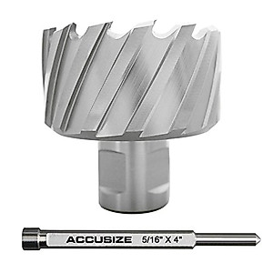 Accusize Industrial Tools H.S.S. Annular Cutter 2-1/2'' by 1'' Cutting Depth in Strong Box with 1 Pc Pilot Pin 5/16'' by 4'', 2080-2045Pin