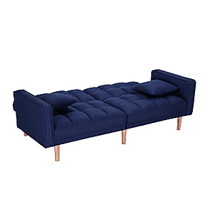 LCH Modern Tuft Futon Couch Convertible Loveseat Reclining Twin Size with Arms and 2 Pillows for Living Room, Navy Blue, Sleeper Sofa Bed 2