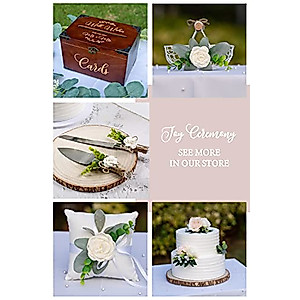 Joy Ceremony Wedding Cake Knife and Server Set, Rustic Cake Cutting and Serving Set - Bridal Cutter Set with Eucalyptus Leaves (White - 2'' Rose)