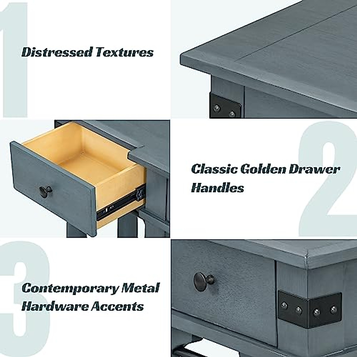 Bellemave Console Table Entryway Table with 3 Storage Drawers and Open Style Shelf Retro-Style Sofa Table for Living Room, Couch, Hallway, Foyer, Kitchen Counter (Dark Navy)