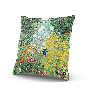 SALLEING Custom Fashion Home Decor Pillowcase Colorful Gustav Klimt Flower Garden Euro Square Throw Pillow Cover Cushion Case 26x26 Inches One Sided Print
