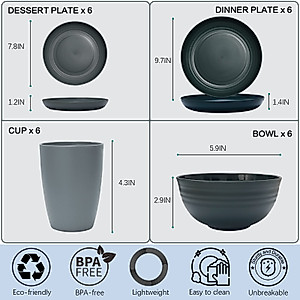Plastic Dinnerware Sets for 6, Osonm 24PCS Lightweight Unbreakable Plates Bowls Cups Sets, Dishwasher Microwave Safe Dishes Set for Camping, RV, Picnic, Kitchen, Great for Kids & Adults