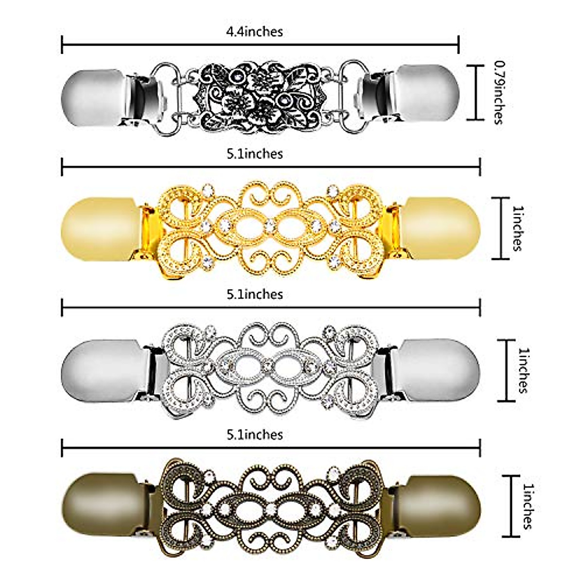 Ruisita 4 Pieces Retro Cardigan Clip Sweater Collar Clip Shawl Clips Dresses Shawl Clip for Women Girls (Color 1)