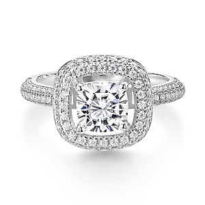 Gem Stone King 925 Sterling Silver White Moissanite Engagement Ring For Women (1.73 Cttw, Cushion 6MM, Gemstone, Available In Size 5, 6, 7, 8, 9)