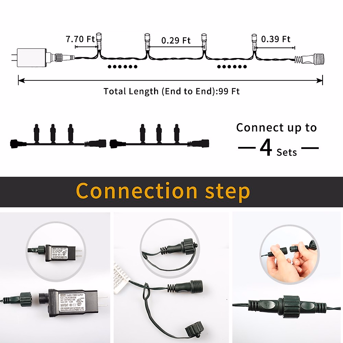 XTF2015 105ft 300 LED Christmas String Lights, End-to-End Plug 8 Modes Christmas Lights - UL Certified - Outdoor Indoor Fairy Lights Christmas Tree, Patio, Garden, Party, Wedding, Holiday (Cool White)