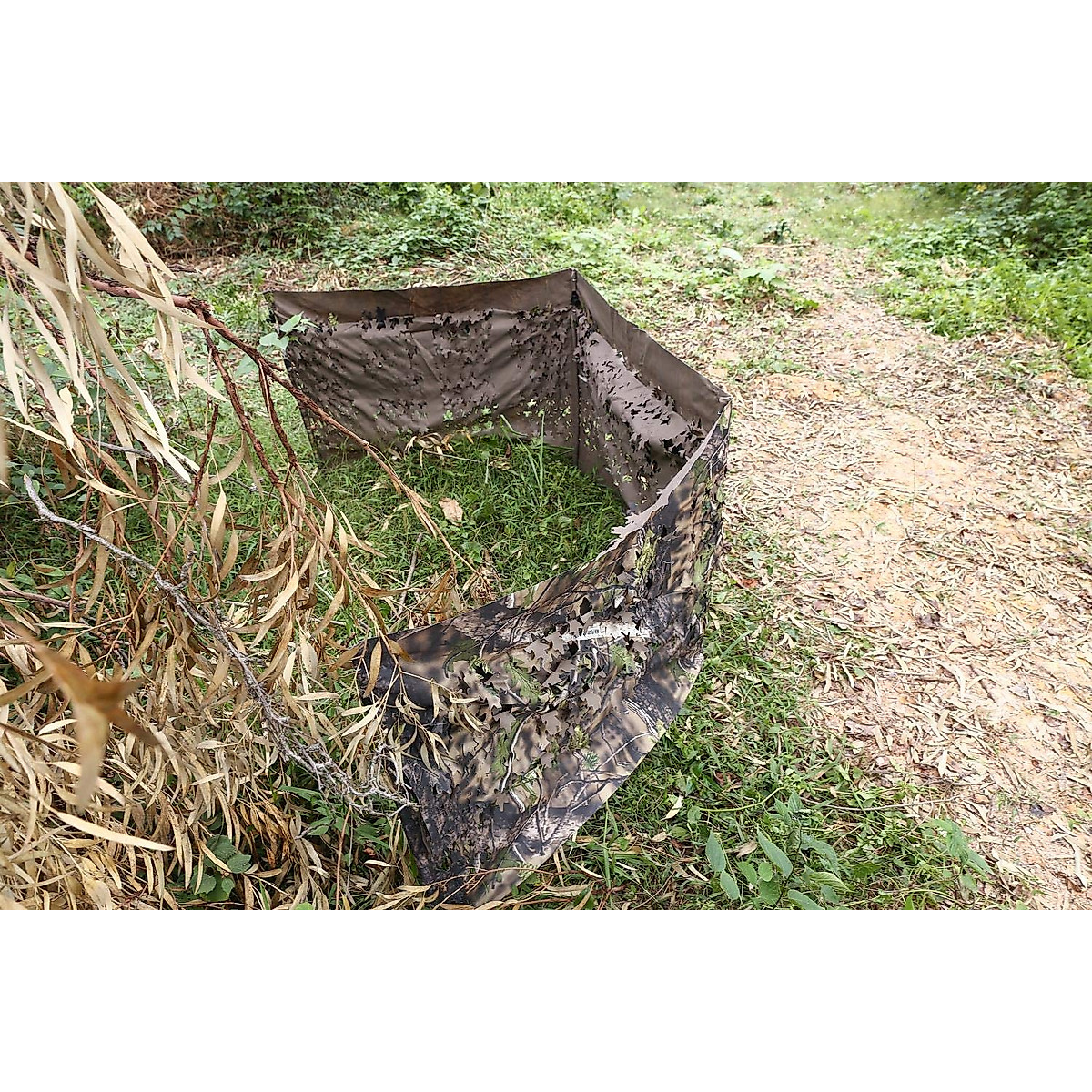 AUSCAMOTEK Ground Blind 5 × 10 Feet for Turkey Hunting Deer Blinds Camouflage Pattern Height Adjustable -Woodland Green Leaf