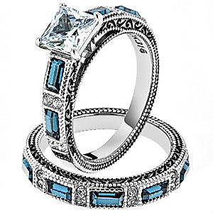 Marimor Jewelry Women's Stainless Steel 316 Cubic Zirconia Antique Design Wedding Ring Set Size 7