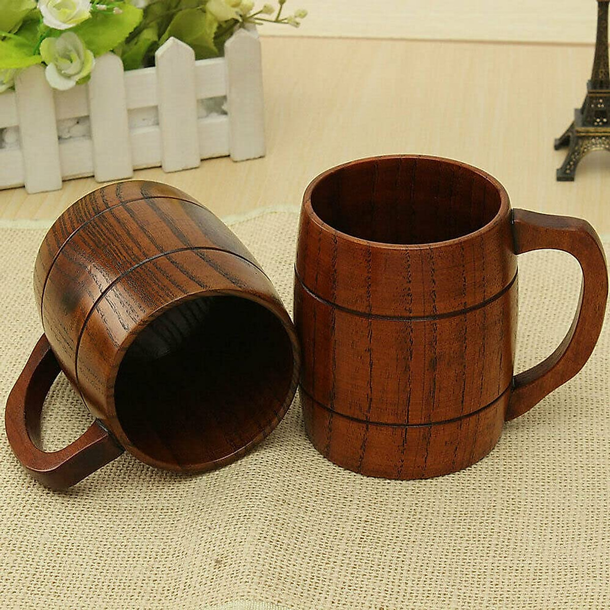 1PC Handmade Wooden 300mL Milk Beer Mug Wine Tea Drink Handcrafted Wood Cup Cap