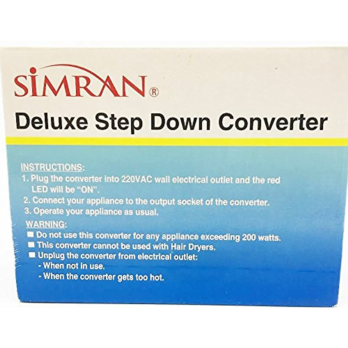 Simran SMF-200 Deluxe 200 Watts Step Down Voltage Converter for International Travel to AC 220V/240V Countries, Ideal for Laptops, Cameras, iPhones, BlackBerry, iPods etc