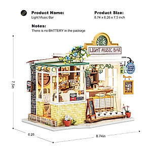 ROBOTIME DIY Dollhouse Miniature Wooden Light Music Bar Kit with LED to Build Miniature Craft Kits for Adults Decent Gift