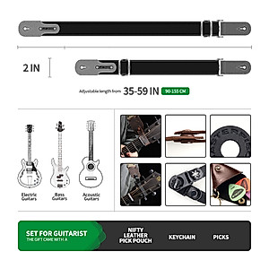 M33 Guitar Strap Vintage Woven Collection Strap Set For Acoustic, Bass and Electric Guitars Includes Strap Button + Locks +Picks. Awesome Christmas Gift for Men & Women Guitarists