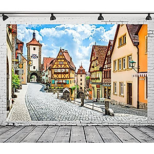 BELECO Oktoberfest Backdrop 15x8ft Fabric German Bavaria Town Street Backdrop Oktoberfest Bavarian Party Decorations Holiday Travel Background Wallpaper Home Decor Portrait Photoshoot Studio Props