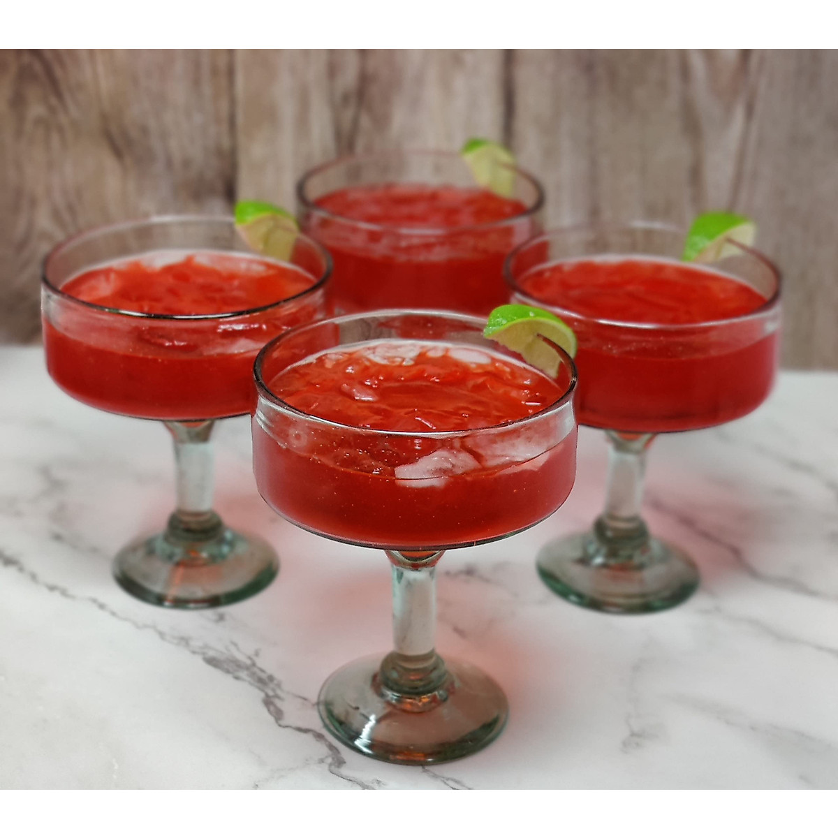 Dos Sueños Mexican Hand Blown Glass – Set of 4 Natural Clear Hand Blown Margarita Glasses (16 oz)