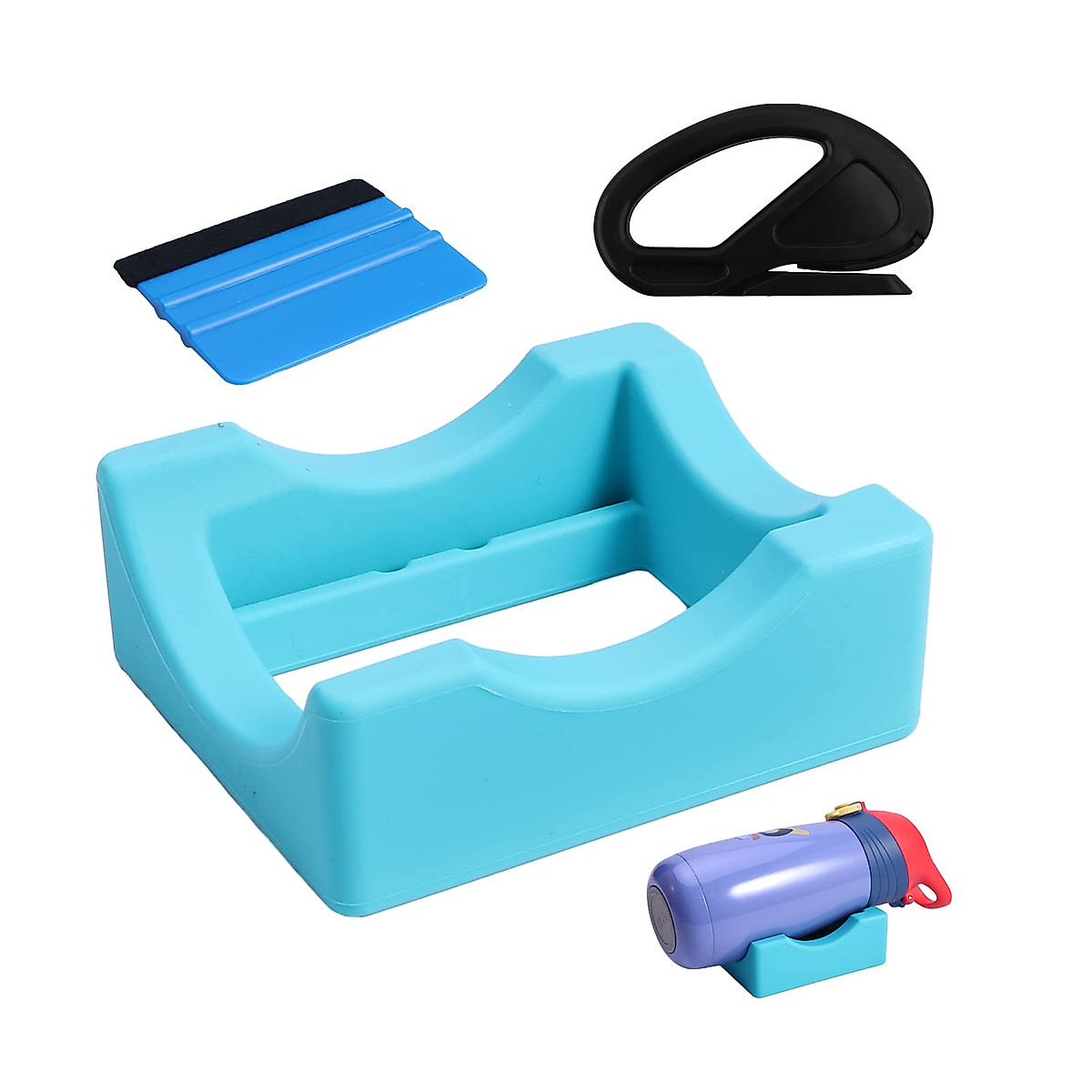 homfanseec Silicone Cup Cradle for Tumblers, Tumbler Holder with Built-in Slot and Felt Edge Squeegee for Crafting, Vinyl Stand Small Tumbler Stand Cup Holder Use to Apply Vinyl Decals(Blue)