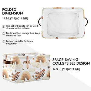 susiyo Large Foldable Storage Bin Airplane Rainbow Fabric Storage Baskets Collapsible Decorative Baskets Organizing Basket Bin with PU Handles for Shelves Home Closet Bedroom Living Room-2Pack