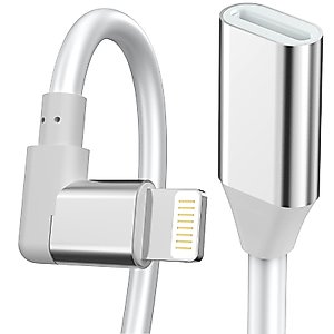 iPhone Charger Extension Cable,[Apple MFi Certified] 90 Degree Lightning Charging Male to Female Extender Dock Cable Adapter for iPhone 14 Pro Max/13/12/11/XS/XR/X/8/7/6 Pass Data Audio