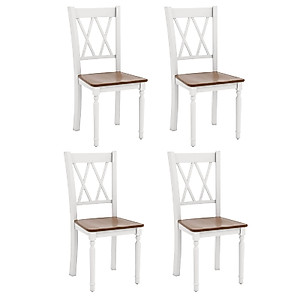 Giantex Dining Room Chairs Set of 4 White - Wooden Farmhouse Kitchen Chairs with Rubber Wood Seat, Acacia Wood Legs, Max Load 360 Lbs, Heavy Duty Wood Armless Dining Chairs with High Back