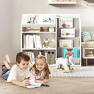 Kids Bookshelf with Chalkboard Child Bookcase Baby Storage Sling Book Rack Blackboard Toddler Book Toy Organizer Cabinet Chest Infant Display Shelf Front Facing Playroom Kid Room Classroom Nursery