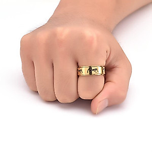 QINGDUO Weirdo #1&Weirdo #2 2Pcs Set of Matching Pinky Promise Pinky Swear Rings for Couples High Polish Stainless Steel Meditation Spinner Fidget Engagement Wedding Band, Black (QD176BBWEIR)