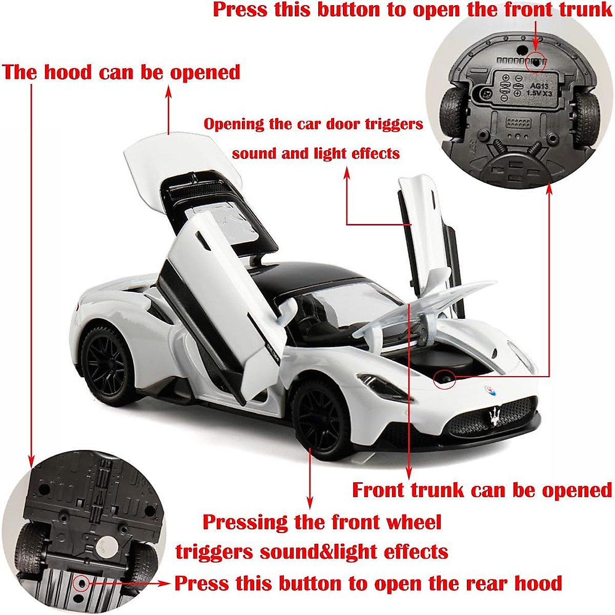 Toy Cars Model MC20 Alloy Collectible Pull Back Vehicles Diecast with Light&Sound (White)