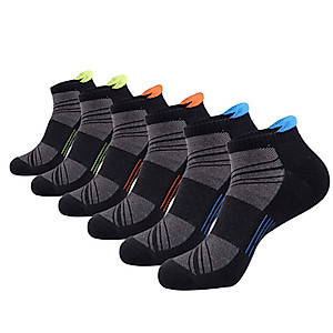 JOYNÉE Mens Ankle Low Cut Athletic Tab Socks for Men Sports Comfort Cushion Sock 6 Pack,Black,Sock Size 10-13