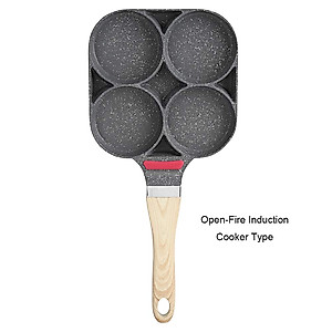 Pancake Pan, Japanese Obanyaki Pan Nonstick Aluminum Pan, Egg Frying Pan with 4 Holes, for Fried Egg, Burger, Breakfast Pancake Making, with Anti-Scald Handle(B)