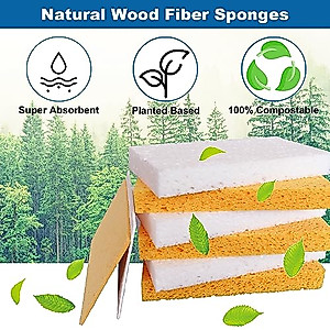 Large Kitchen Sponges for Dishes,Pop Up Eco Friendly Bathroom Cleaning Sponge for Countertop,Tiles,Walls,Floors,Natural Compostable Scrubber for Dish,Car,Kayak,Compressed Cellulose Sponges 6 Pack