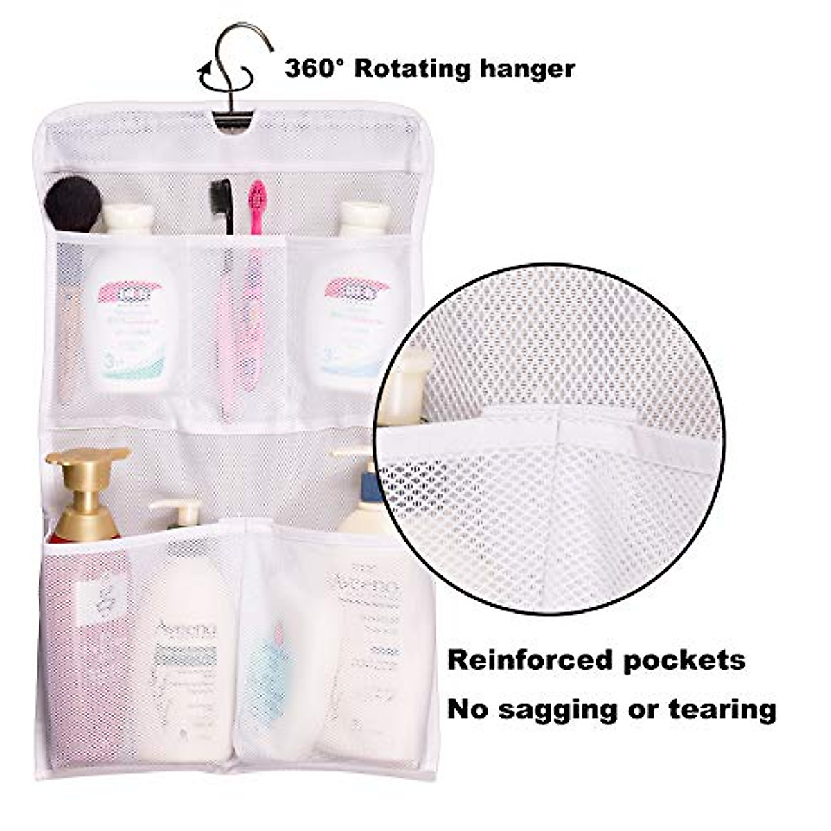 MISSLO Shower Caddy Organizer 5 Pockets + Mesh Hanging Shower Caddy with Rotatable Hanger (Black)