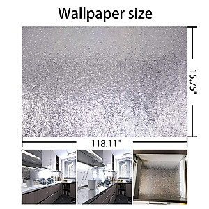 BAYYA Silver Kitchen Backsplash Wallpaper Stickers Peel and Stick Aluminum Foil Contact Paper Self Adhesive Waterproof Oil-Proof Heat Resistant Wall Sticker for Countertop Drawer Liner Shelf Liner