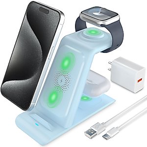 HATALKIN 3 in 1 Wireless Charging Station Compatible for Apple Products Multiple Devices Charger for Apple Watch Ultra 9 8 7 SE 6 5 4 AirPods Pro iPhone 15 14 13 12 13 Pro Max/X/XS Fast Charger Stand