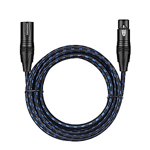 DREMAKE 100FT XLR Mic Cable 3-Pin XLR Male to Female Microphone Audio Cable, Black Blue Tweed Braided Balanced DMX AMP Instrument Patch Cords for Mixing Boards, Speaker Systems, Pro Audio, Preamps