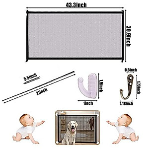 Portable Mesh Baby Gate,Black Mesh Magic Pet Dog Gate for Stairs/Doorways/Hallways Easy-Install Child's Safety Gates Folding for Indoor and Outdoor Safety Gate Install Anywhere for Dogs 43.3"x30.9"