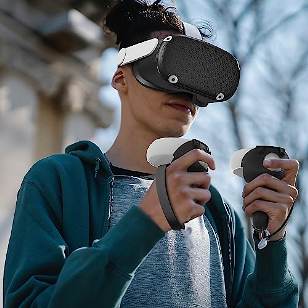 for Oculus Quest 2 Accessories Face Cushion Cover for Quest 2 Contorller Grips Lens Cover VR Silicone Covers VR Shell Cover Thumbsticks Covers for Meta Quest 2 Disposable Eye Cover 5pcs (Black)