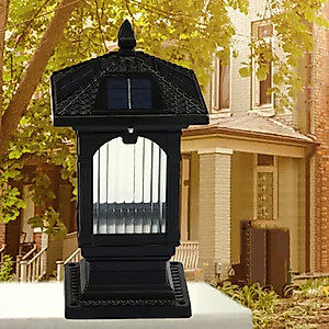 speesy Solar Personality Black Stigma Column Post Light Fixture,Outdoor Waterproof Garden Light Fixture,Die Cast Aluminum Square Lawn Pillar Lamp,Villa Garden Path Column Lamp