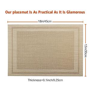 Bxzandya Placemats Set of 8,Washable,Heat and Stain Resistant Indoor/Outdoor Place mats, Vinyl Woven Non Slip Table Mats for Restaurant Table Protection, PVC Table Placemats.(Beige, 8PCS)