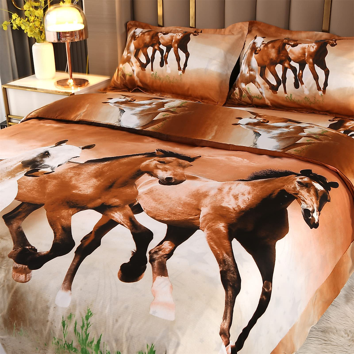 Wowelife Horse Bedding Sets for Boys and Girls Queen, Premium Horse Duvet Cover Set, Comfortable and Soft for Kids and Adults(Queen-4 Pieces)