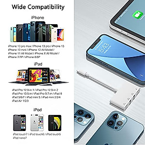 Unitrox 4 in 1 Headphone Jack Audio Charger Adapter & Splitter, iPhone Headphone Jack + Dual 3.5mm Headphone Jack + Charging Port for iPhone 14 13 12 11 X 8 7 / iPad- Support iOS 16