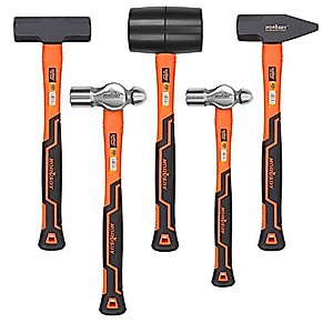 HORUSDY 5-Piece Hammer Set, 16oz Ball Pein Hammer | 32oz Ball Pein Hammer | 32oz Rubber Mallet | 3lb Sledge Hammer | 3lbCross Peen Hammer