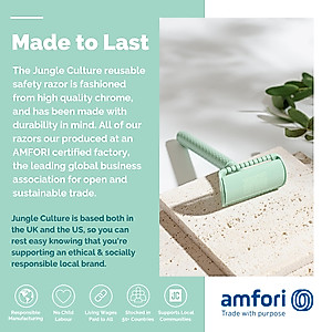 Jungle Culture Safety Razor with 10 Double Edge Blades • One Blade Metal Razors for Women & Men for Body & Face • Eco Friendly & Reusable Shaver • Green