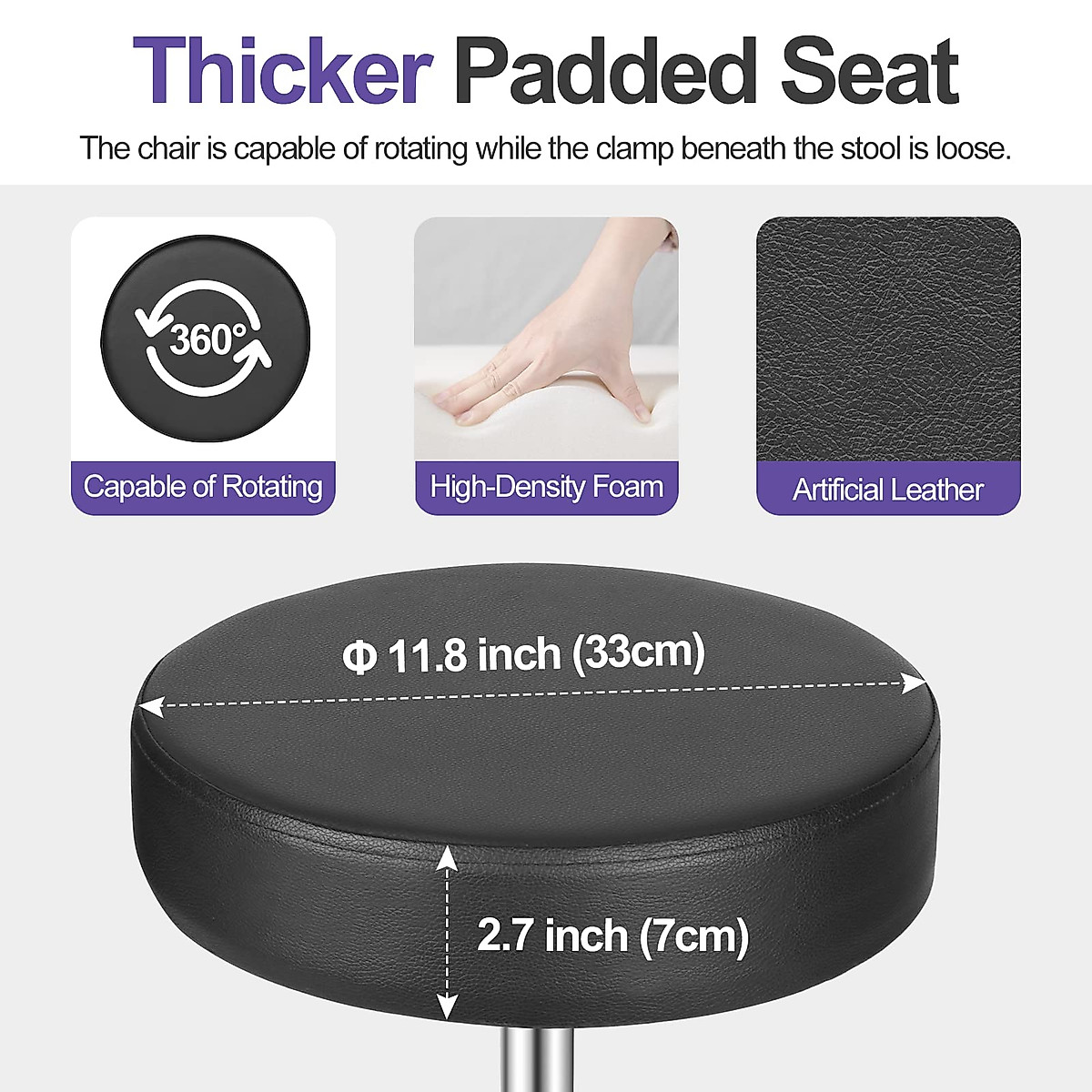 OUKMIC Drum Throne, Comfortable Adjustable Height Padded Drummer Stool, Tripod Non-Slip Foot Chair, Portable Folding Music Seat for Adults Kids, 5A Drumsticks Included