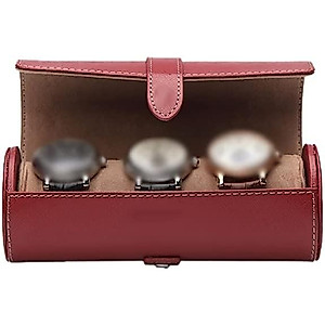 Watch Holder Watch Roll Travel Suitcase Retro Round Watch Organiser Box Leather 3 Slots Watch Box Display Storage Case Watch Organizer (Color : Red) (Red)