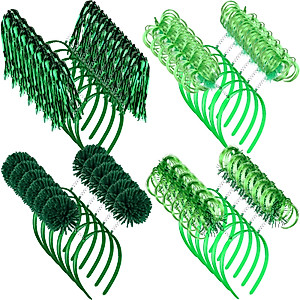 Censen 24 Pcs Pom Pom Headband Tinsel Wrapped Ponytails Head Bopper Headwear Hair Accessories Party Costume(Green)