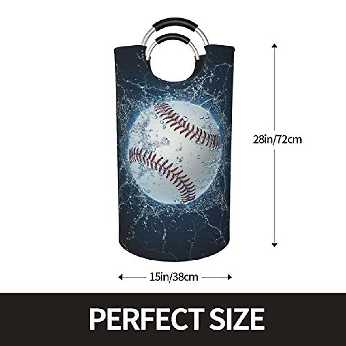 Dujiea 82l X-Large Laundry Basket Tall, Baseball Collapsible Laundry Hampers with Aluminium Handles Big Clothes Basket Kids Laundry Bin Round Storage Basket for Dorm Room