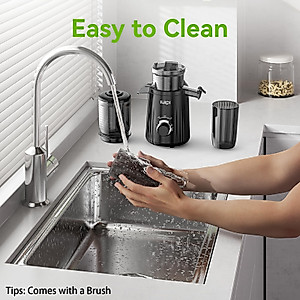 Cold Press Juicer, IUIPI Fit Whole Fruit and Vegetable Slow Masticating Juicer Machines, 4.3'' Large Feed Chute, 250W Juice Extractor Machine, High Juice Yield, BPA Free, Easy to Clean with Brush